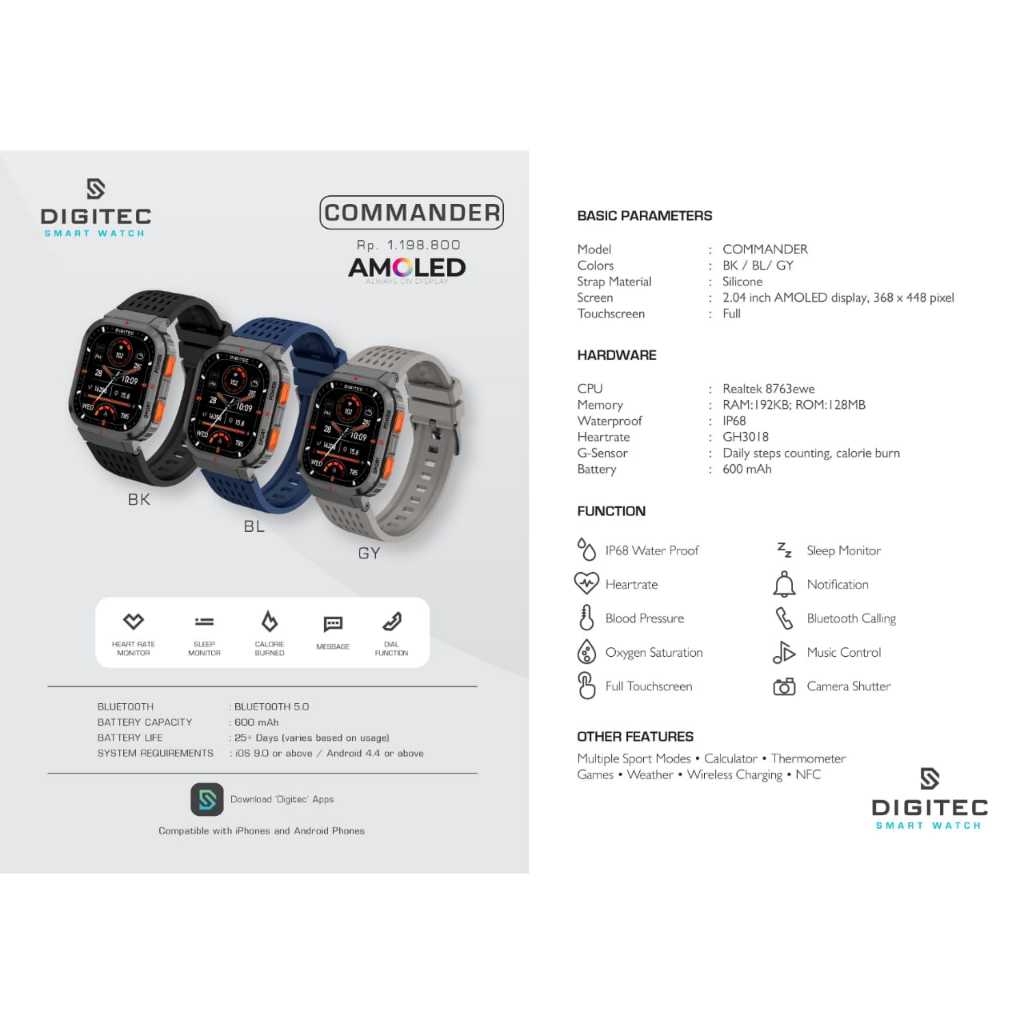 Jual Jam Tangan Pria Smartwatch DIGITEC COMMANDER Original | Shopee ...