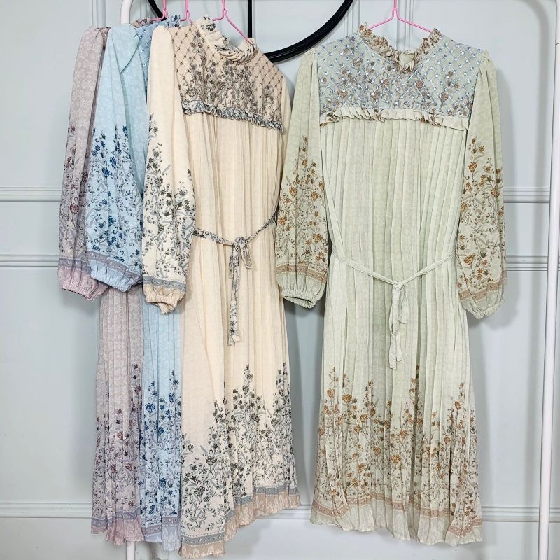 Jual tunik mosca plisket premium motif bunga bahan cerutty full furing ...