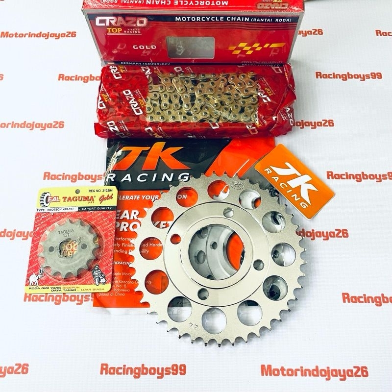 Jual gear set TK racing set rantai gold 428H Lubang baut gear belakang ...