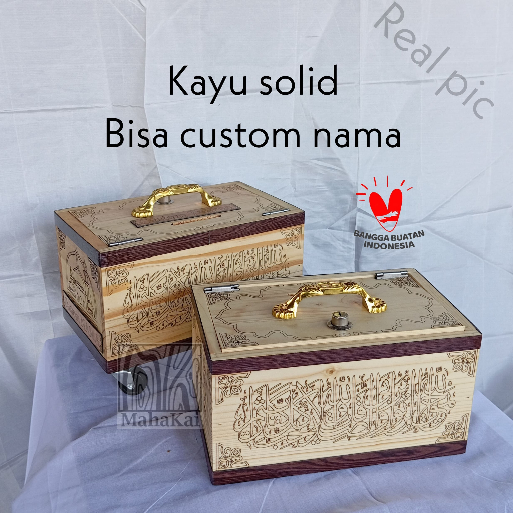 Jual Kotak amal roda kayu solid jati belanda untuk sekolah masjid celengan ukir kaligrafi laser ...