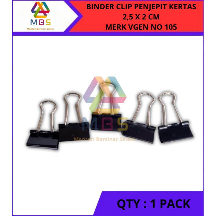 Jual BINDER CLIP PENJEPIT KERTAS SIZE 2,5 X 2 CM MERK VGEN NO 105 KLIP ...