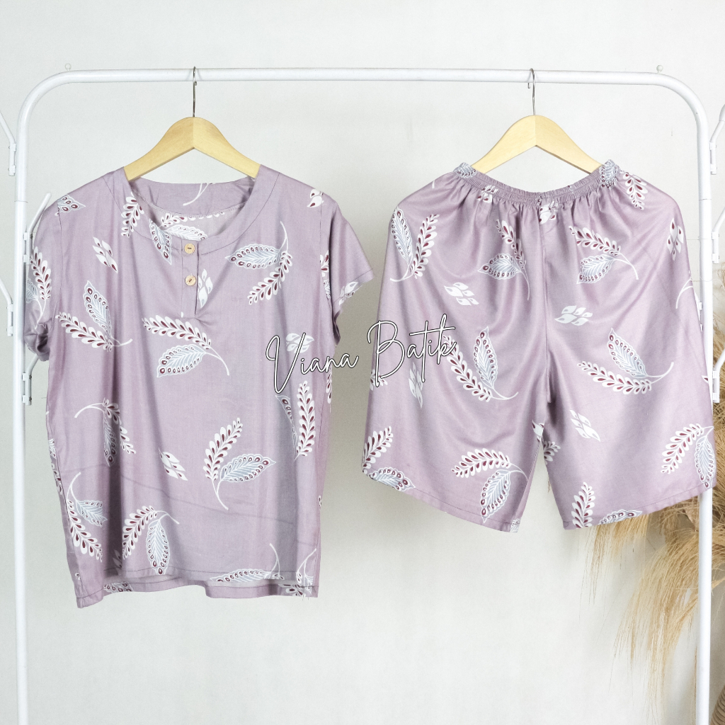 Jual Setelan Baju Tidur Wanita Lengan Pendek Piyama Celana Pendek Motif ...