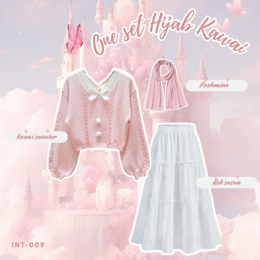 Jual 3 in 1 Setelan Hijab Kawai Vintage one set hijab ootd one set korean style oneset korea ...
