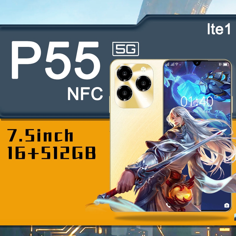 Jual 【Bisa COD】2024 Baru Phone P55 NFC Handphone Asli 7.5Inci 16GB RAM+ ...