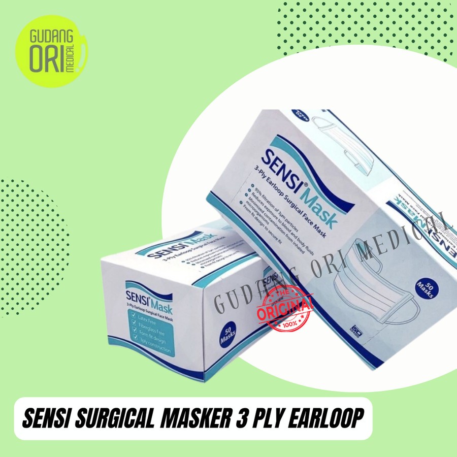 Jual SENSI MASK SURGICAL MASKER FACE MASK 3 PLY EARLOOP | SENSI ...