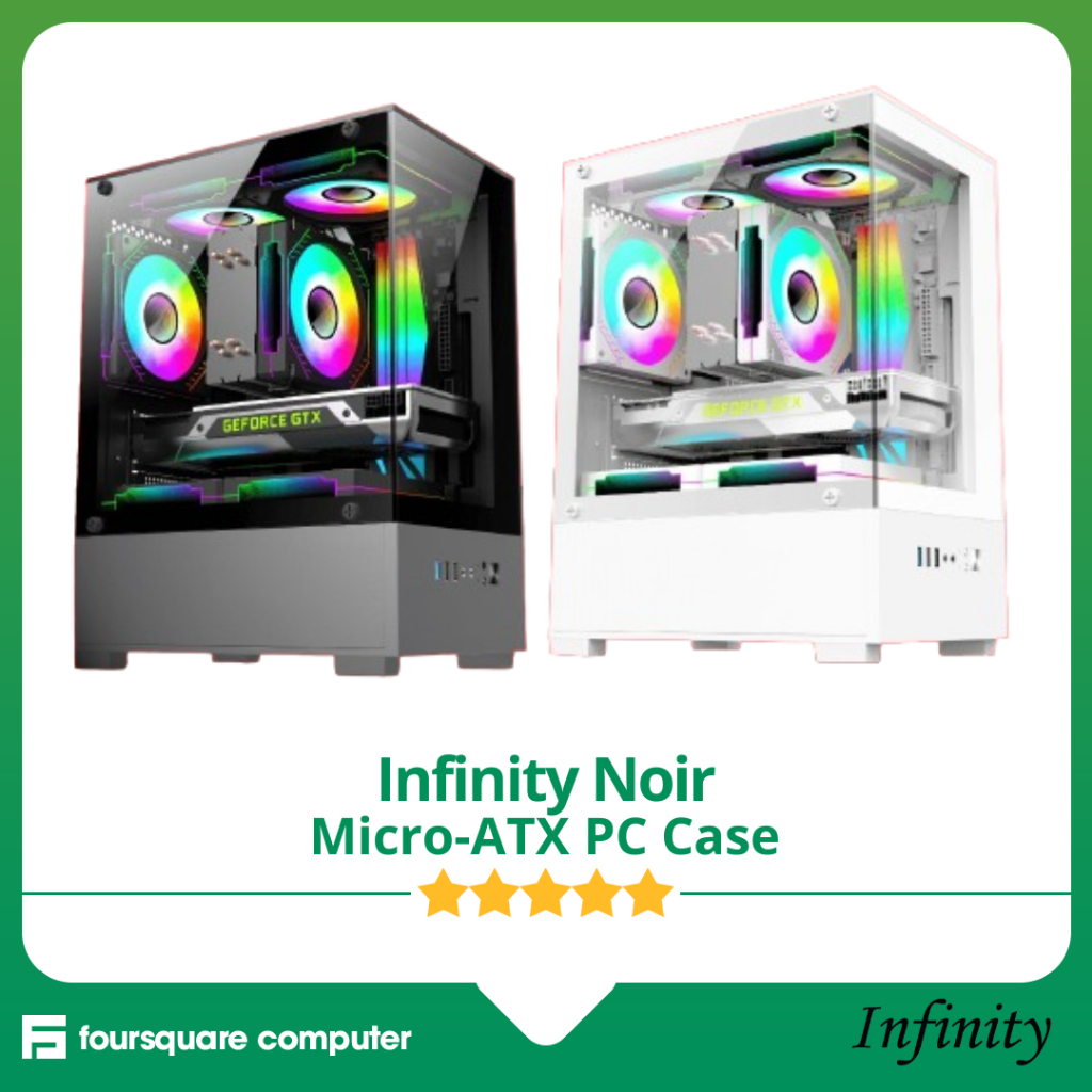 Jual Infinity Noir Tempered Glass Black & White | PC Casing M-ATX | CPU ...