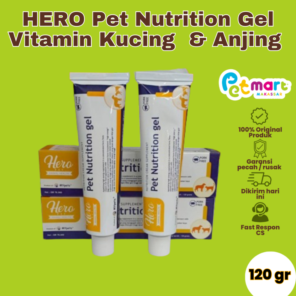 Jual Hero Pet Nutrition Gel 120gr Suplemen kucing & anjing | Shopee ...