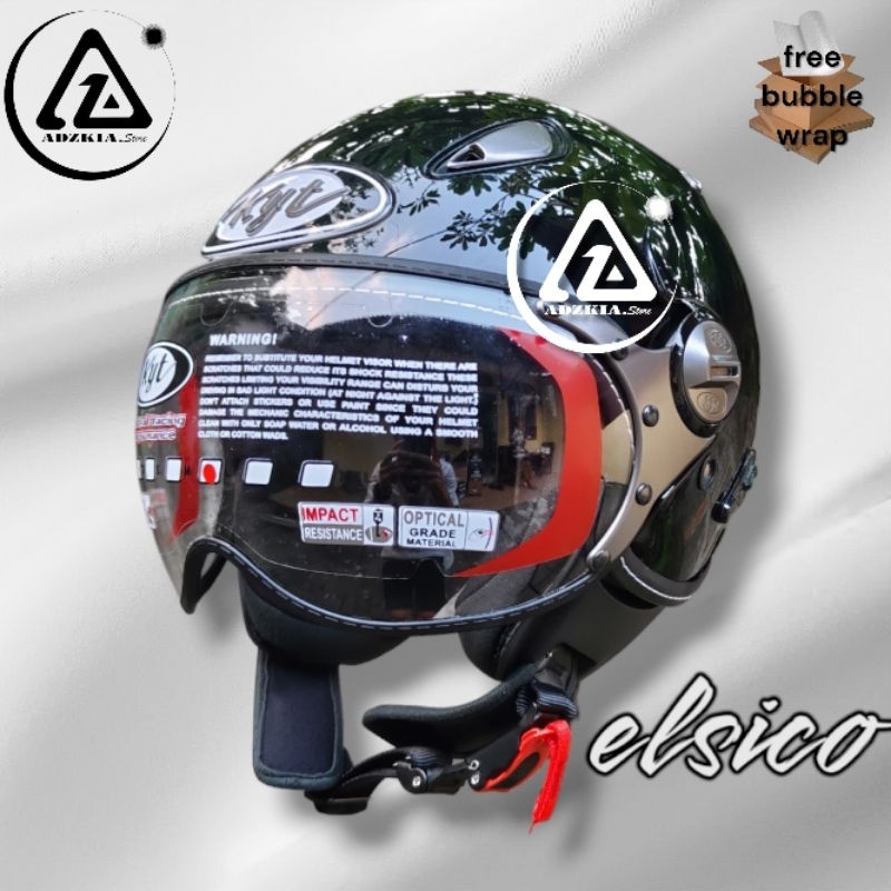 Jual HELM KYT ELSICO SOLID/POLOS HITAM GLOSS|HELM HALF FACE RETRO ...