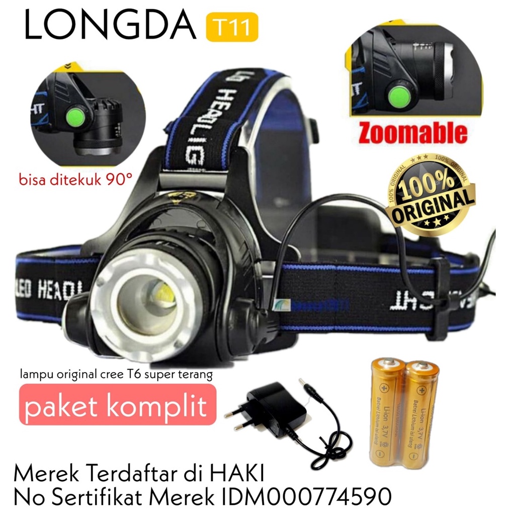 Jual SPESIAL DISCOUNT SENTER KEPALA HEAD LAMP LED CREE XML T6 HD LD RECHARGEABLE T11 LONGDA ...