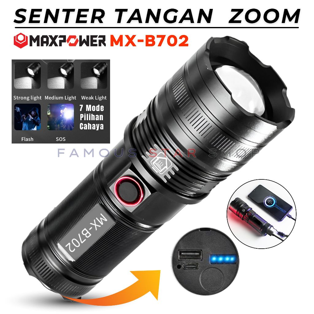 Jual Senter Zoom In Out 250 Watt Aluminium Flashlight Senter Swat ...