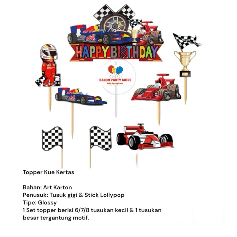 Jual (SET MOBIL F1) TOPPER BAHAN ART PAPER KERTAS HIASAN BUKET/ CAKE ...