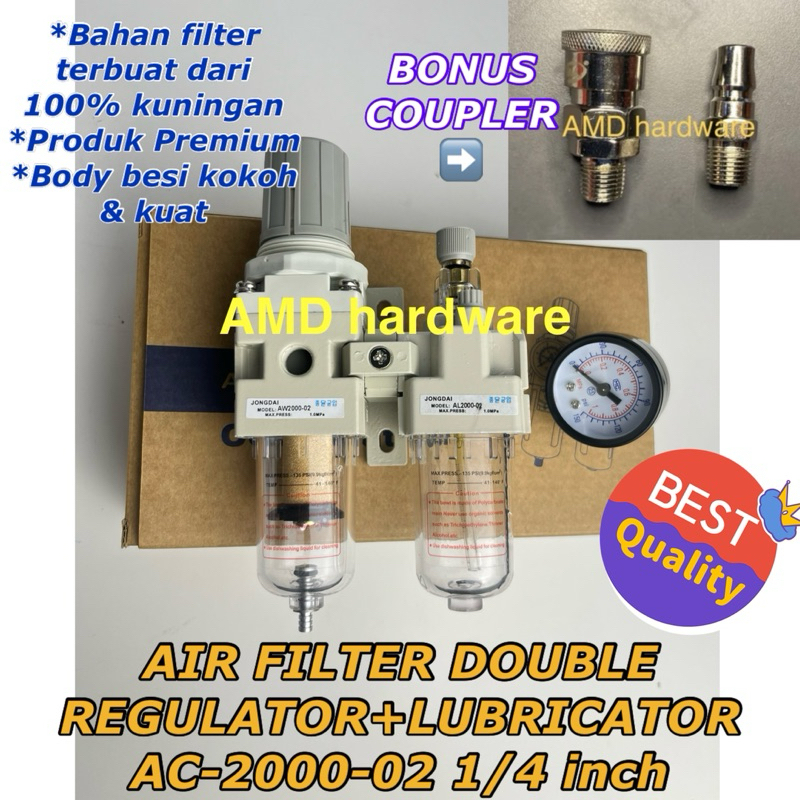 Jual Air Filter Regulator SET Dental AW2000-02 1/4"inch Single DOUBLE + Lubricator Compressor AW ...
