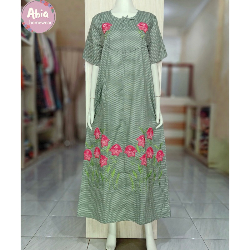 Jual Daster Katun Jepang Bordir Khas Malang - Busui Friendly (Abu-Abu ...