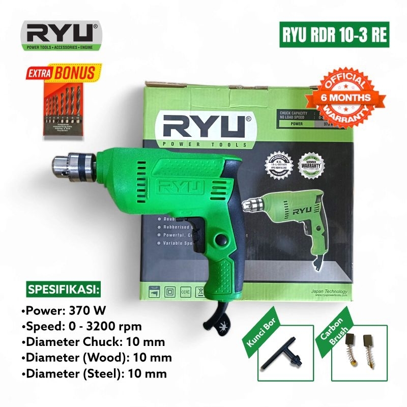 Jual Mesin Bor Ryu RDR 10-3RE Bolak Balik & Variabel Speed Bor Listrik ...