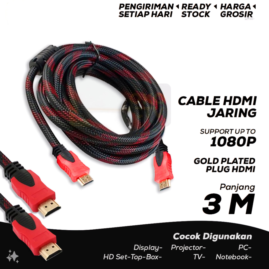 Jual Kabel HDMI 3M / 3 Meter Jaring V1.4 HDMI To HDMI Original 100% | Shopee Indonesia