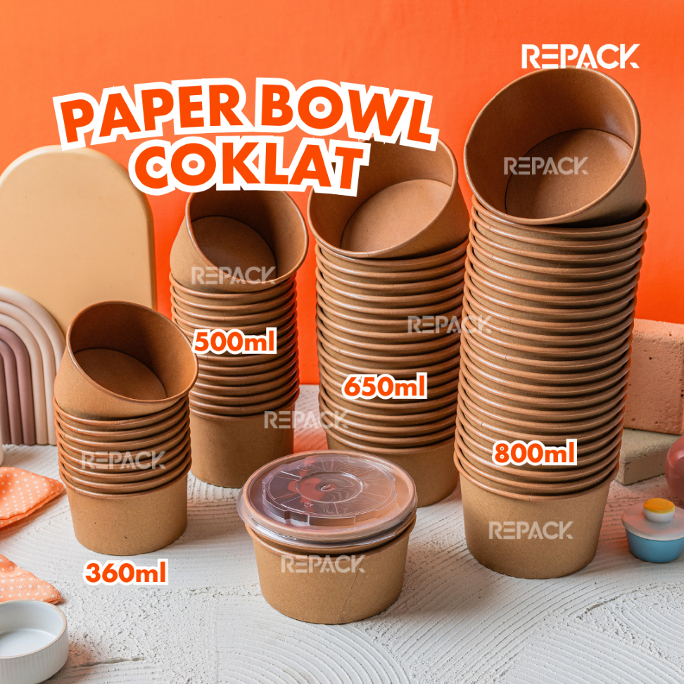 Jual Mangkok Kertas / Paperbowl + TUTUP 360ml 500ml 650ml 800ml / Take ...