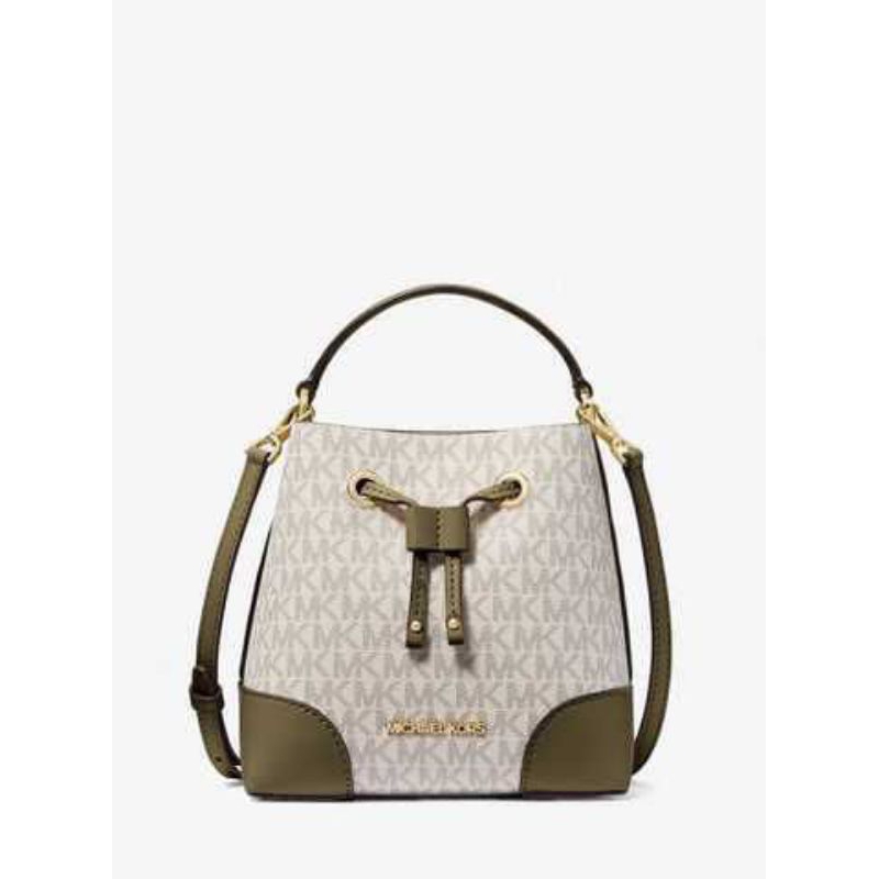 Jual Michael kors Mercer Small Logo Bucket monogram Olive Combo m ...