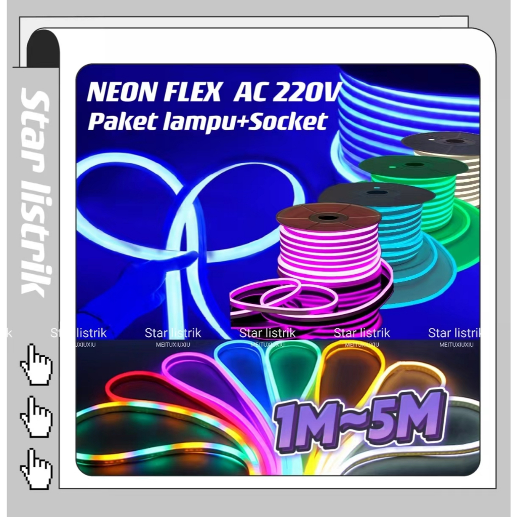 Jual Paket Lampu Neon Flex 220v 1m 2m 3m 4m 5m 5 meter Led Selang ...