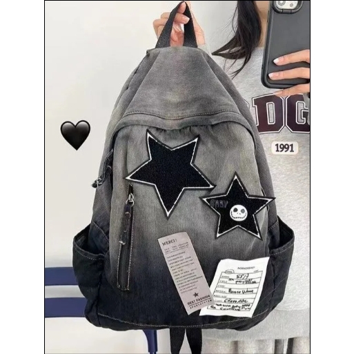 Jual 【Ready】Mode baru tie-dye denim tas bahu berkapasitas besar tas ...