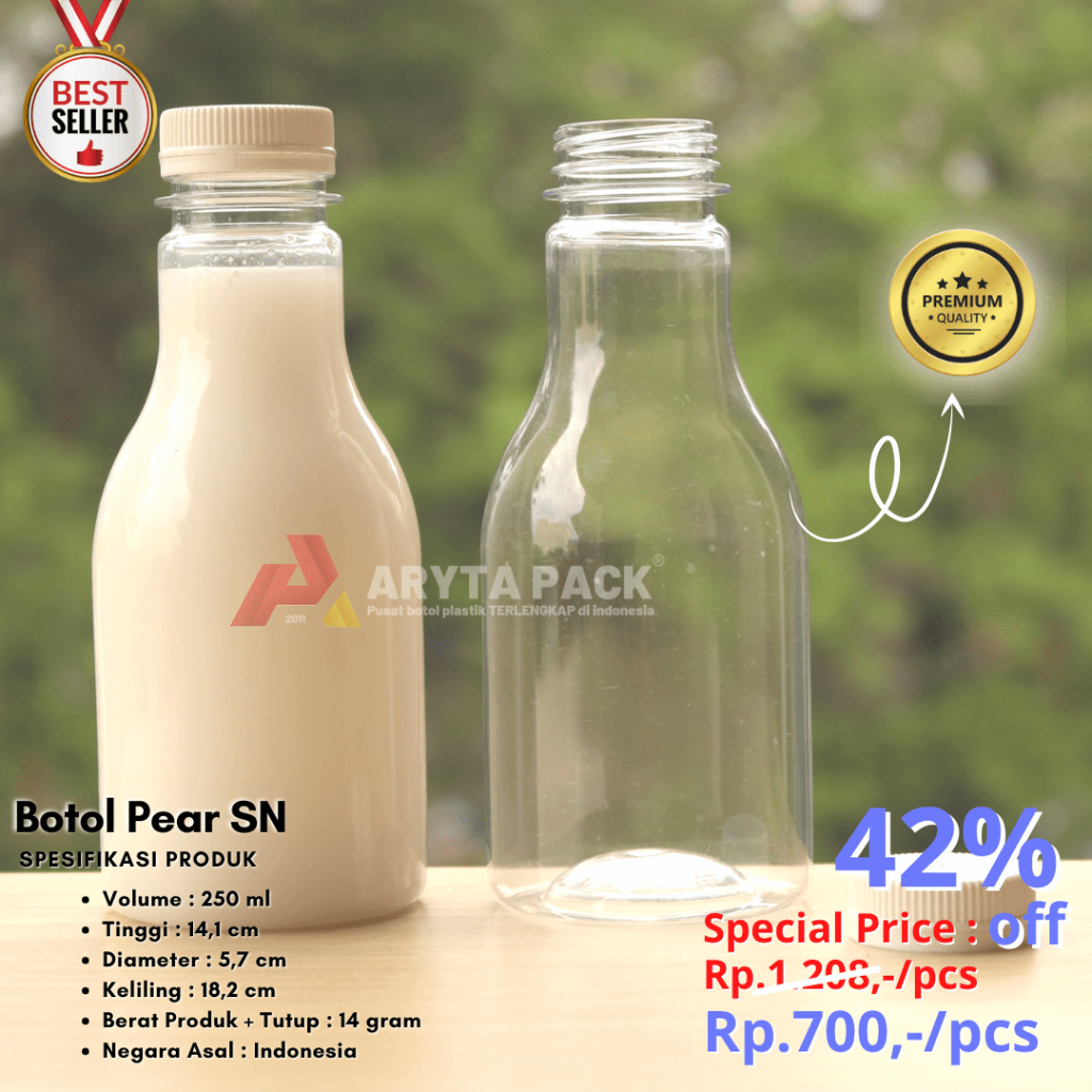 Jual Botol plastik PET 250ml pir pear minuman jus susu kopi tutup SN ...