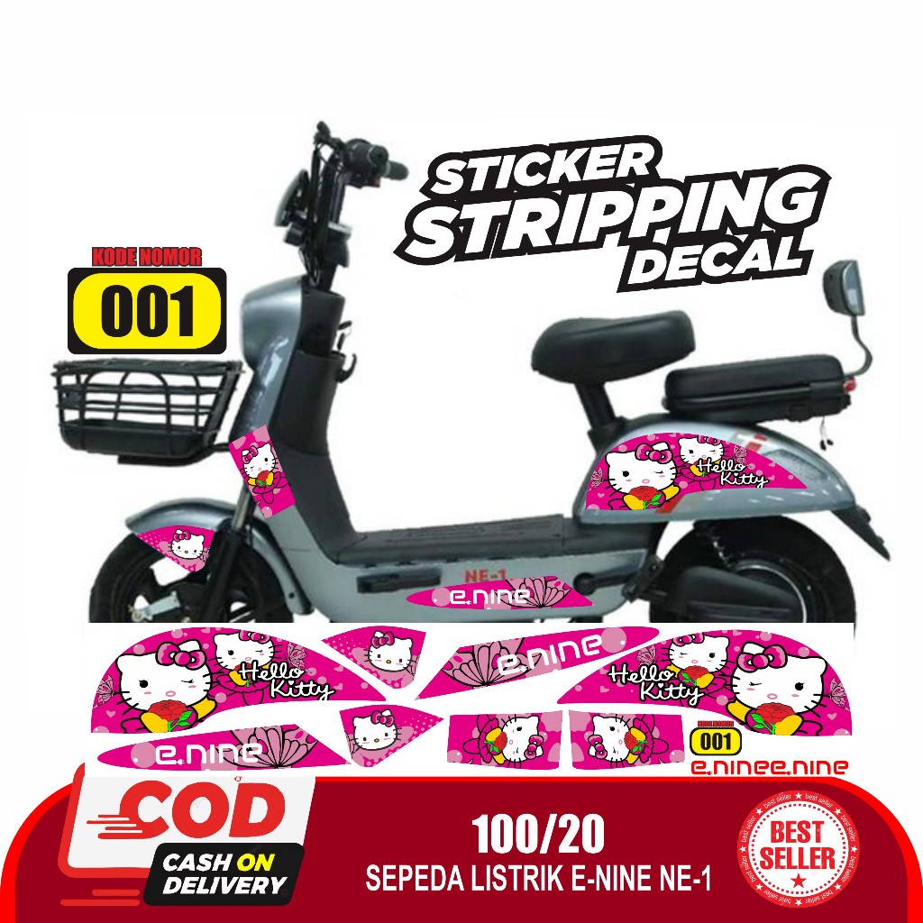 Jual Stiker Striping Sepeda Listrik E-Nine Ne-1 Motif Kitty APS104 ...