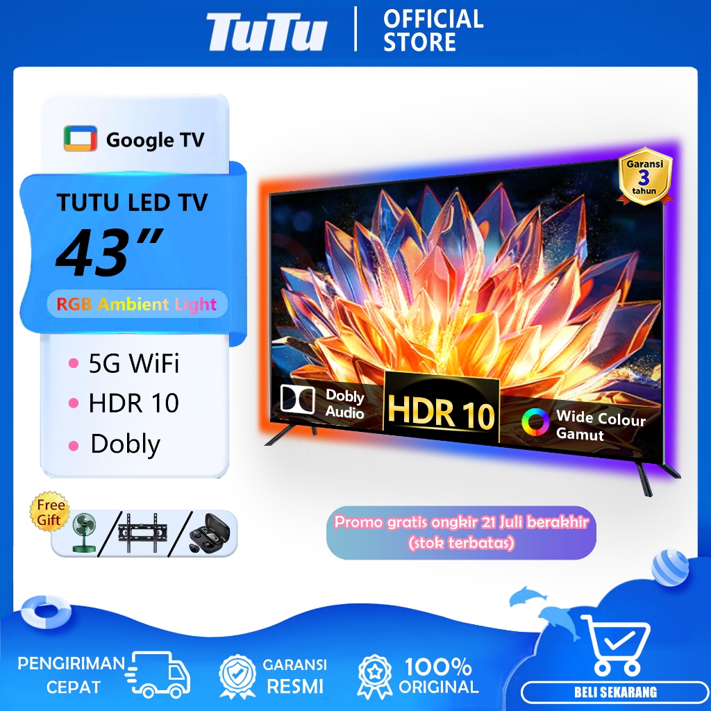 Jual TUTU 43 inch Smart TV - Android TV - lampu RGB - Dolby Audio -2K ...