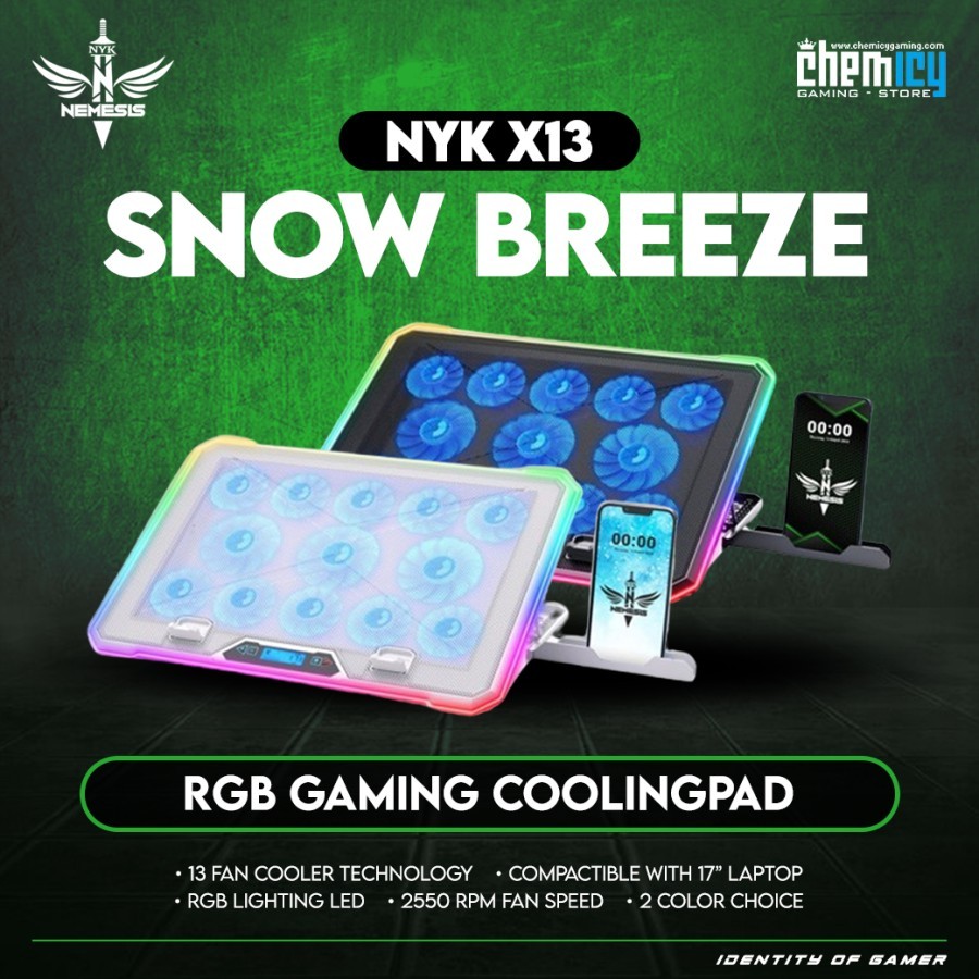 Jual NYK X13 Snowbreeze RGB Digital Display Cooling Pad Laptop Fan with ...