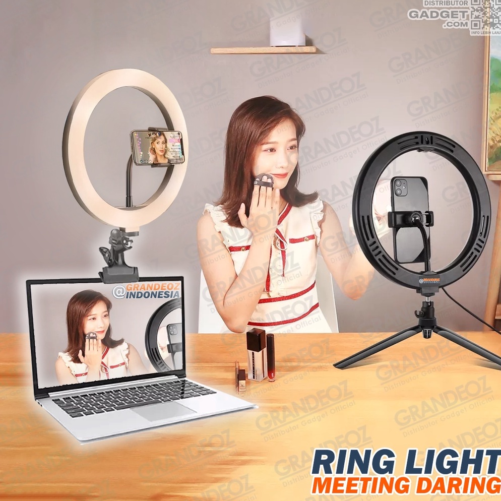 Jual KODE V38O PAKET RING LIGHT 33CM TRIPOD CLAMP PC MONITOR DESKTOP LAPTOP Make Up RingLight 26 ...