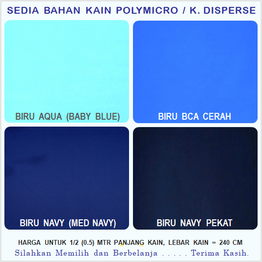 Jual Kain Polymicro Warna BIRU MUDA (BIRU AQUA MUDA), BIRU BCA CERAH ...