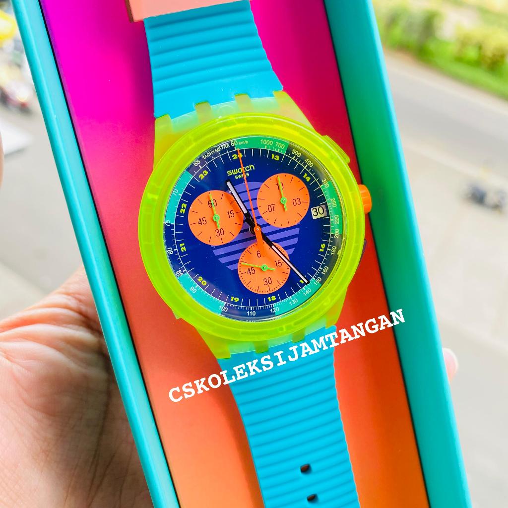 Jual JAM TANGAN PRIA SWATCH SUSJ404 NEON WAVE CHRONOGRAPH GARANSI RESMI ...