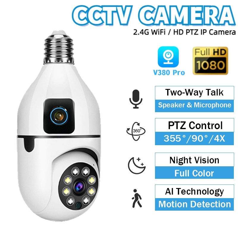 Jual IP Camera CCTV WIFI Bohlam Indoor 8MP Dual Lens Bulb Camera 360 ...
