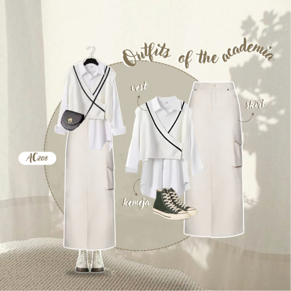 Jual 3In1 dreamyootd one set korean style vest ootd with cargo skirt setelan wanita kekinian ala ...