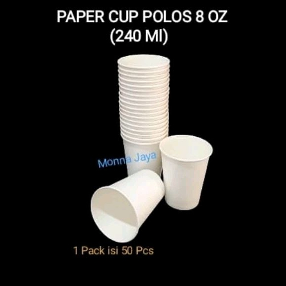 Jual Paper Cup 8 oz Polos/ Gelas Kertas 8 oz /Gelas Kopi Teh Panas / Tanpa Tutup Isi 50 Pcs ...