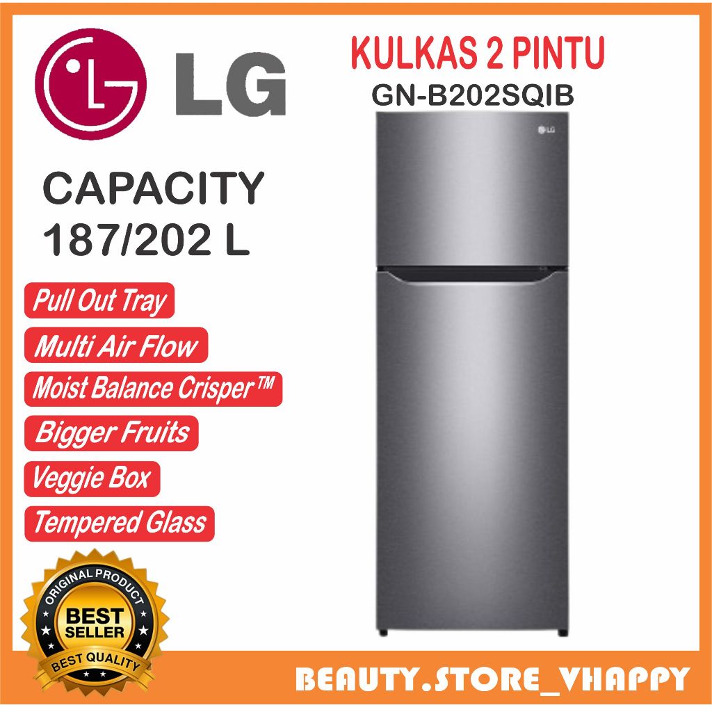 Jual Kulkas LG 2 pintu Smart Inverter 202L Top Freezer Fridge in Dark ...