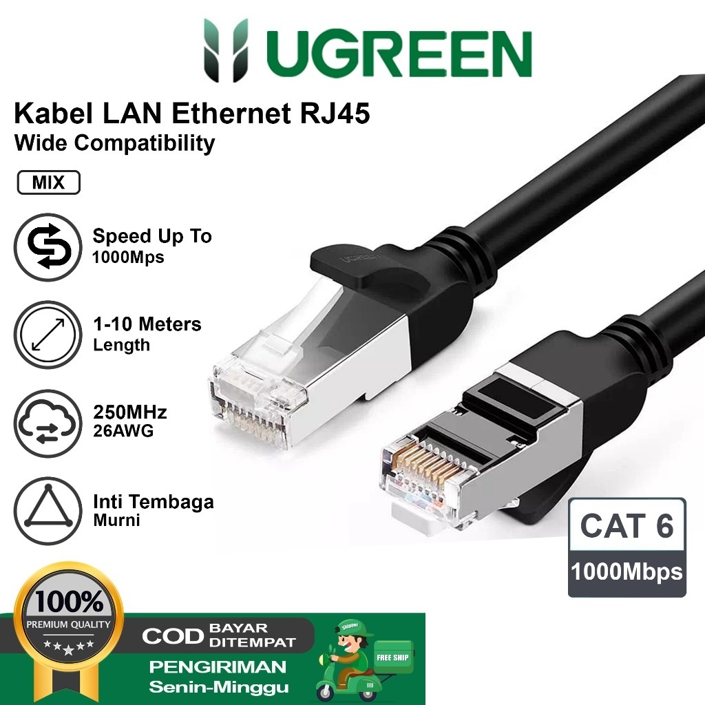 Jual UGREEN Kabel LAN RJ45 Ethernet Cat 6 UTP 1000Mbps 1M 2M 3M 5M 10M | Shopee Indonesia
