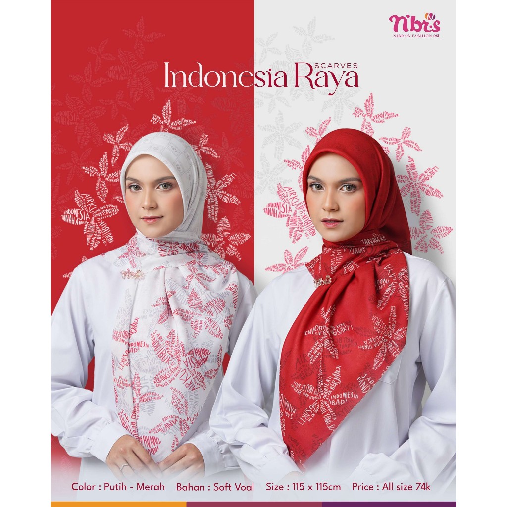 Jual Hijab Segiempat INDONESIA RAYA SCARVES Nibras Hijab Merah Putih ...