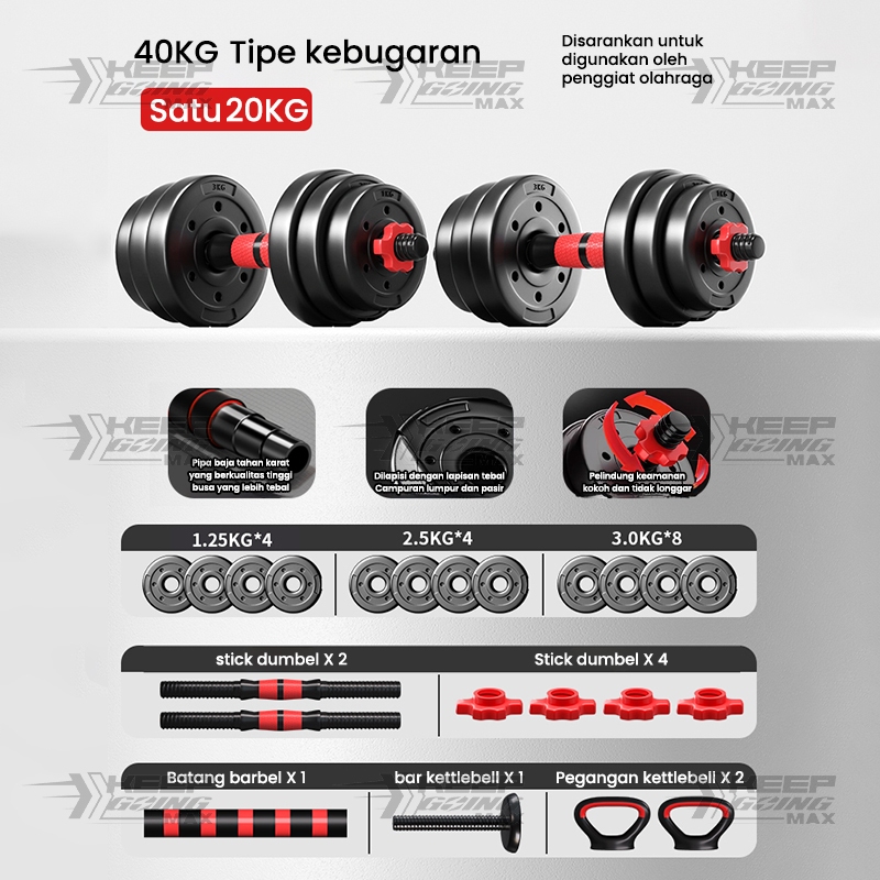 Jual Keep Going Max Dumbbell PVC 20KG / Dumbell Barbell set 20KG dumbel perlindungan lingkungan ...