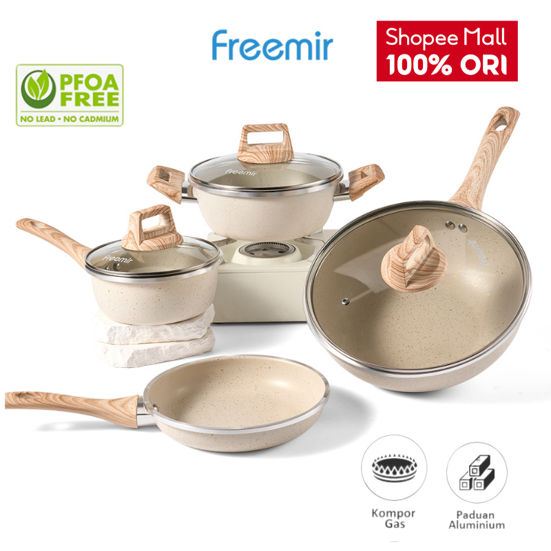 Jual [FLASH SALE] freemir Set 7 Pcs Wajan Panci Beige/Hitam 26/20/20/16 ...