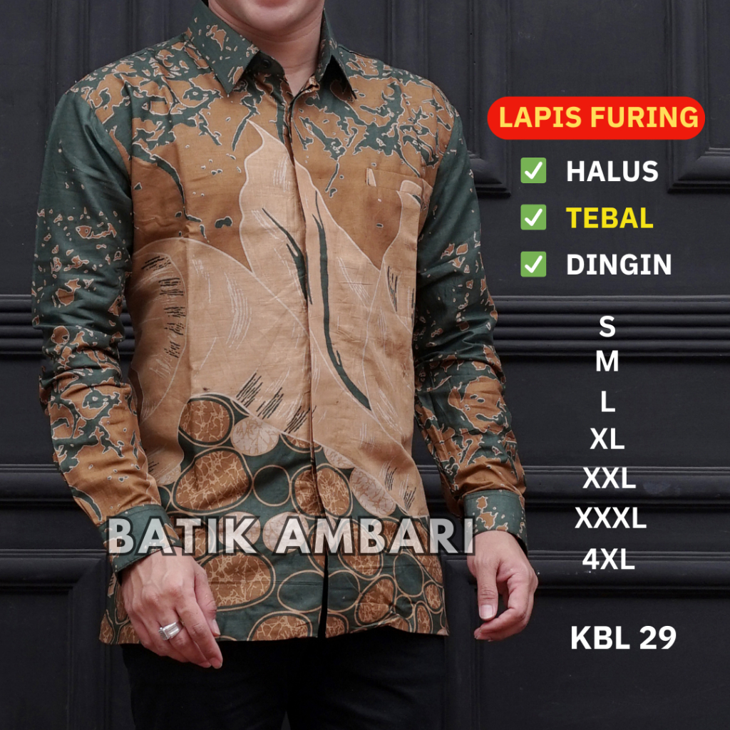Jual Batik Pria LAPIS FURING Kemeja Batik Lengan Panjang STANDAR JUMBO XXXL 4XL HIJAU ARMY KBL ...