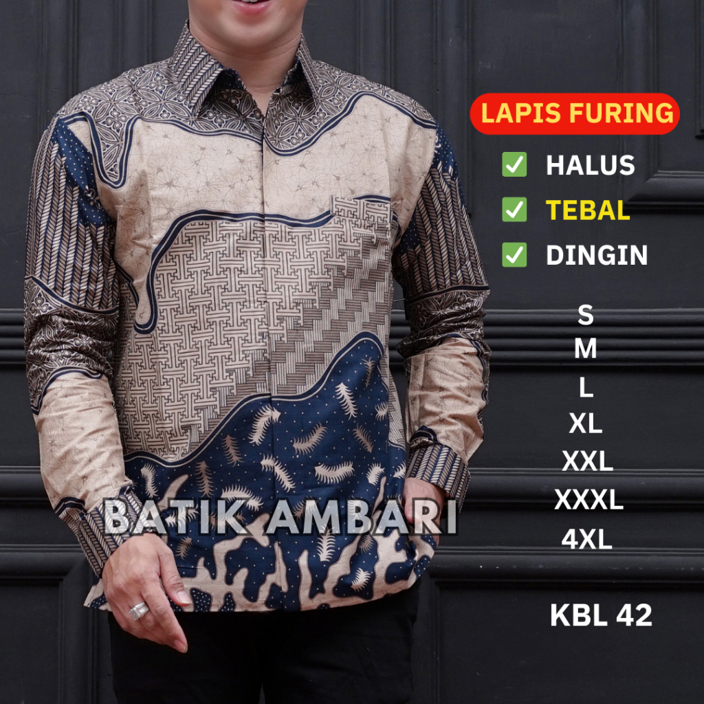 Jual Batik Pria LAPIS FURING Kemeja Batik Lengan Panjang STANDAR JUMBO XXXL 4XL NAVY KREM KBL 42 ...