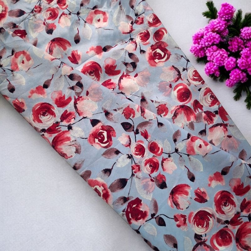 Jual kain satin silk motif bunga | Shopee Indonesia