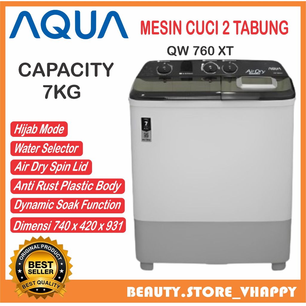 Jual Mesin Cuci 2 Tabung Aqua 7KG type qw 760 | Shopee Indonesia