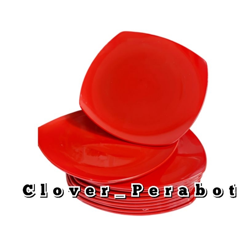 Jual piring merah kotak melamine tebal dan tahan panas ukuran 9inch ...