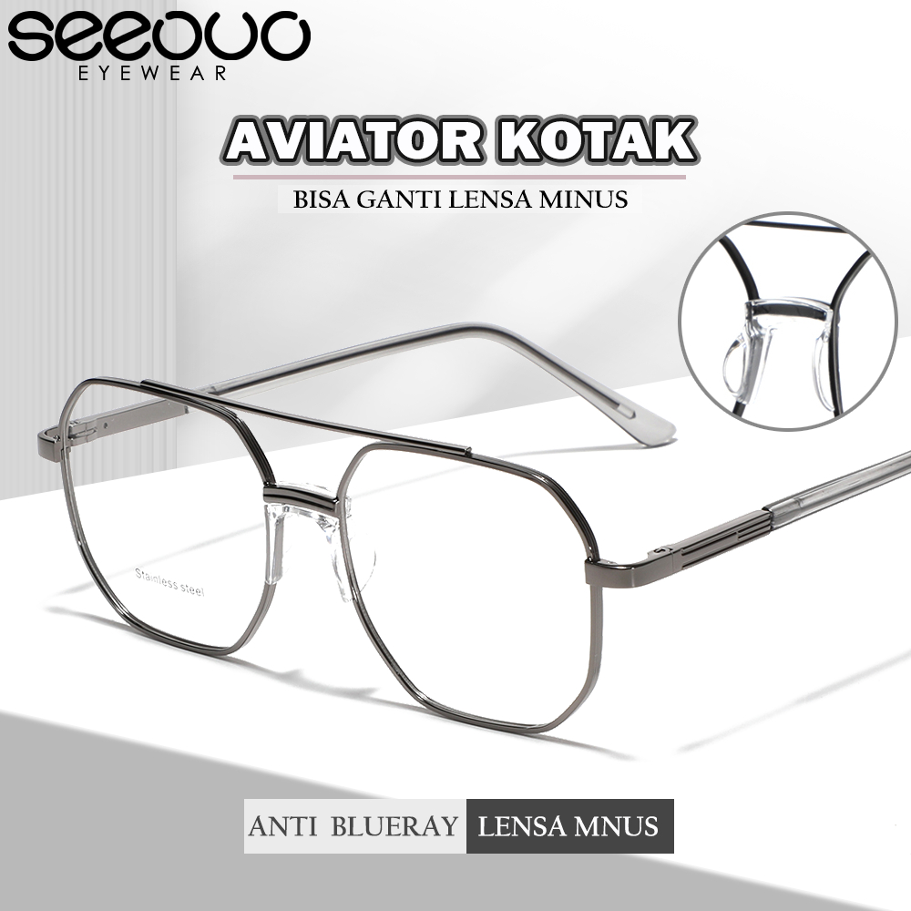 Jual Seeouo Frame Kacamata Plano Model Aviator Stylish Metal+TR90 Ringan Kokoh Unisex Pria ...