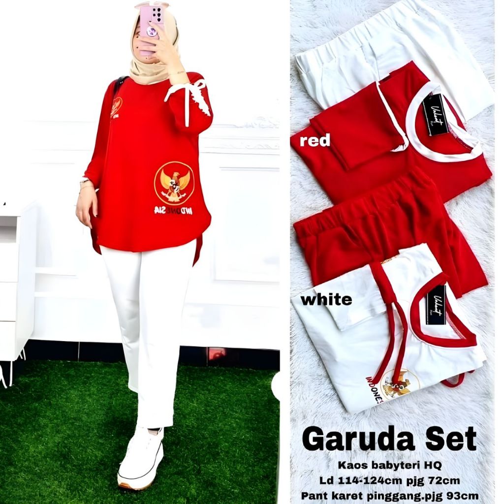 Jual ONE SET MERAH PUTIH PAKAIAN WANITA MATT CRINKLE LD 110 / SET ...