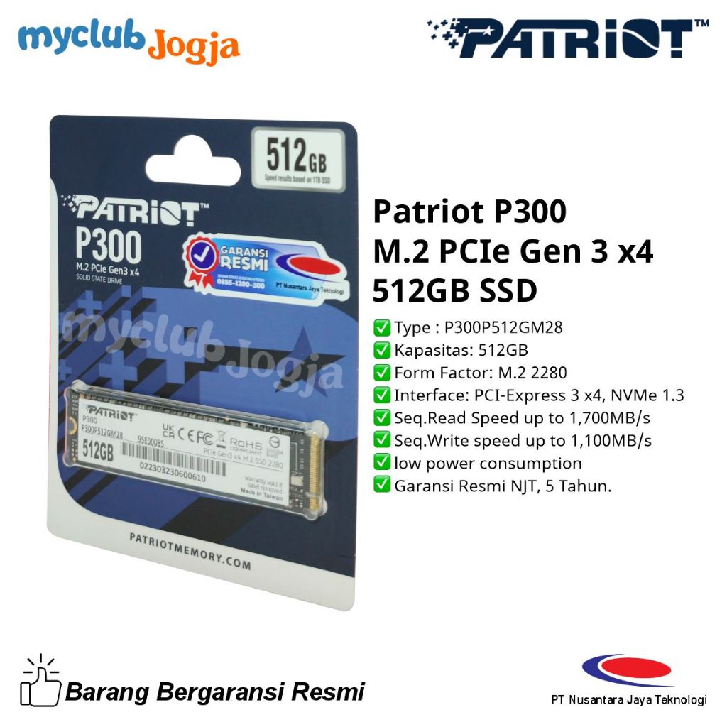 Jual SSD M2 NVMe 512GB | PATRIOT P300 512GB P300P512GM28 | M.2 PCIe Gen ...