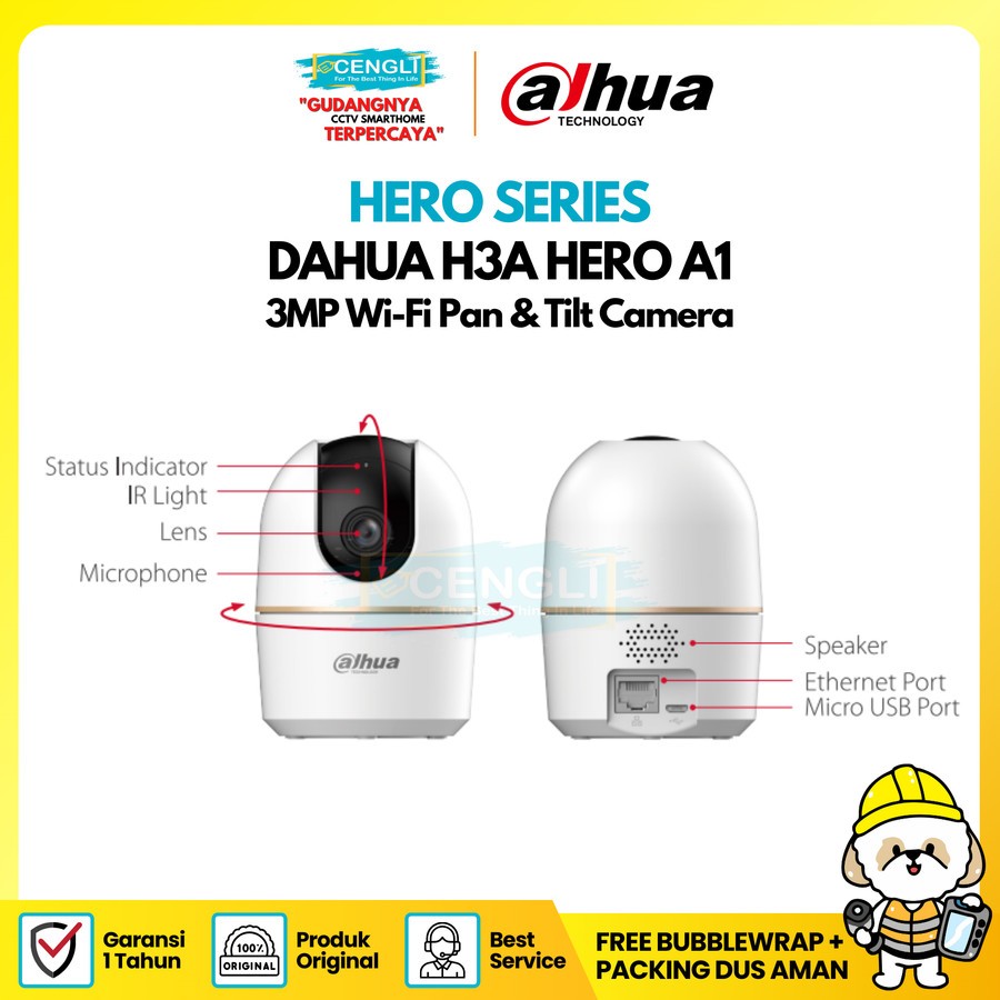 Jual Ipcam Wifi Dahua HERO A1 3MP DH-H3A Smart Indoor Wifi Pan & Tilt ...