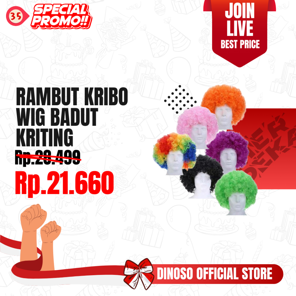 Jual Rambut Palsu Badut Keribo Wig Badut Wig Kribo keriting Wig Cosplay ...