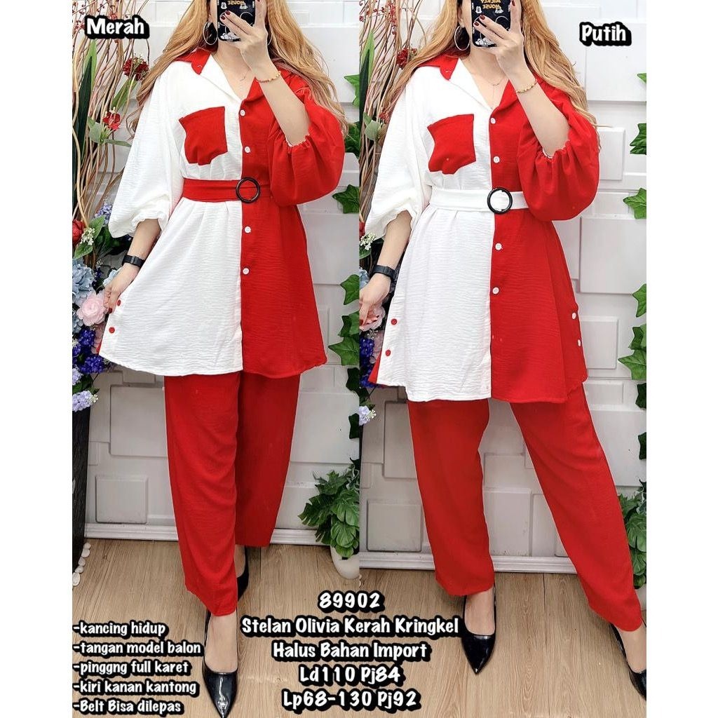 Jual Setelan Merah Putih Edisi Spesial Hari Kemerdekaan | Setelan Olivia Merah Putih Krah ...