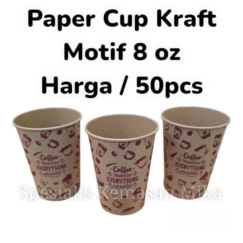 Jual [50 PCS] Paper Cup kraft 8 Oz Motif / Gelas Kertas Minuman Panas 8 Oz Kraft Motif | Shopee ...